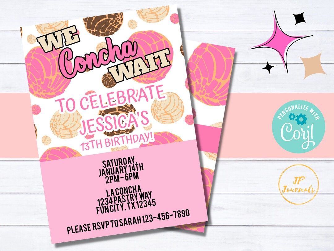 Concha Birthday Invitation Template, Concha Bread Birthday Party Invite ...