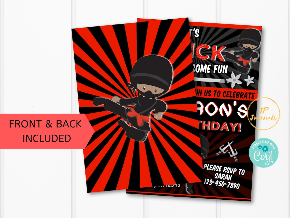 Boy Ninja Birthday Party Invitation Template Edit Online | Etsy