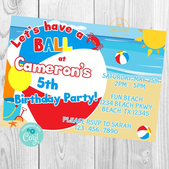 Printable Beach Ball Invitations Editable Splish Splash Birthday