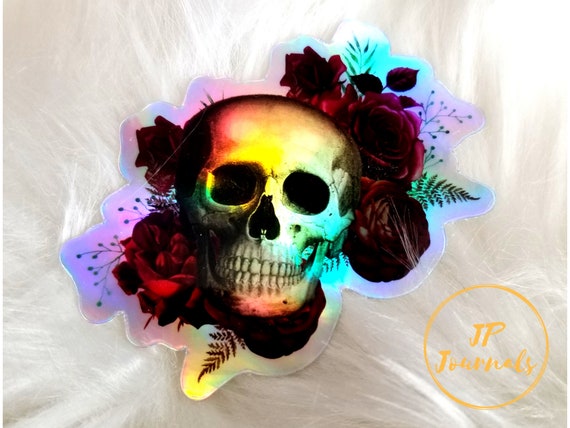 Holographic Skull and Roses Sticker | Etsy