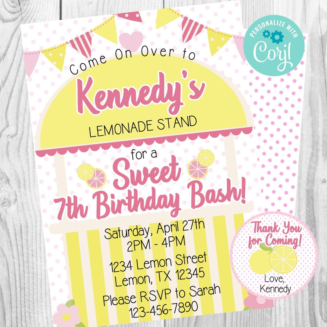 Lemonade Stand Printable Birthday Party Invitation & Favor | Etsy
