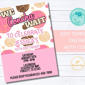 Concha Birthday Invitation Template, Concha Bread Birthday Party Invite ...