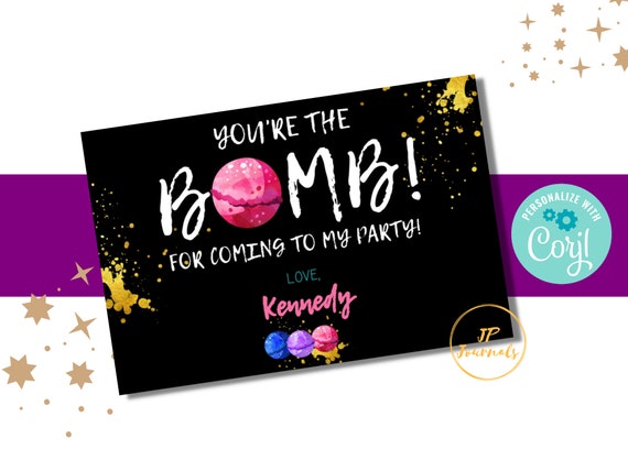 Bathbomb Birthday Party Thank You Card Template, Bath Bomb Party Favor ...