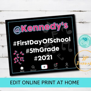 Music Themed First Day of School Printable Sign, Social Media Theme ...