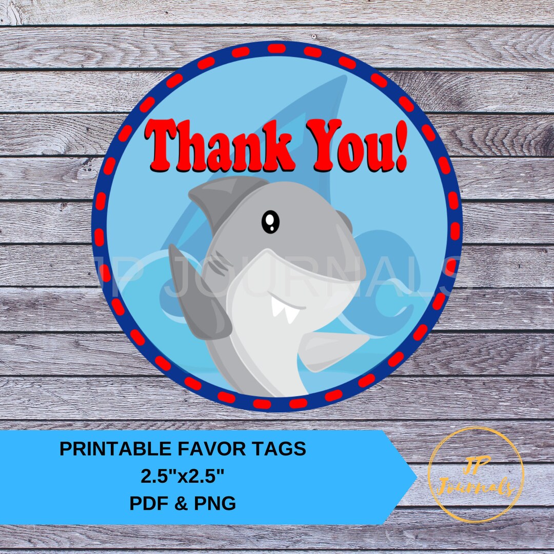Printable Shark Birthday Party Favor Thank You Tags Perfect for Shark ...