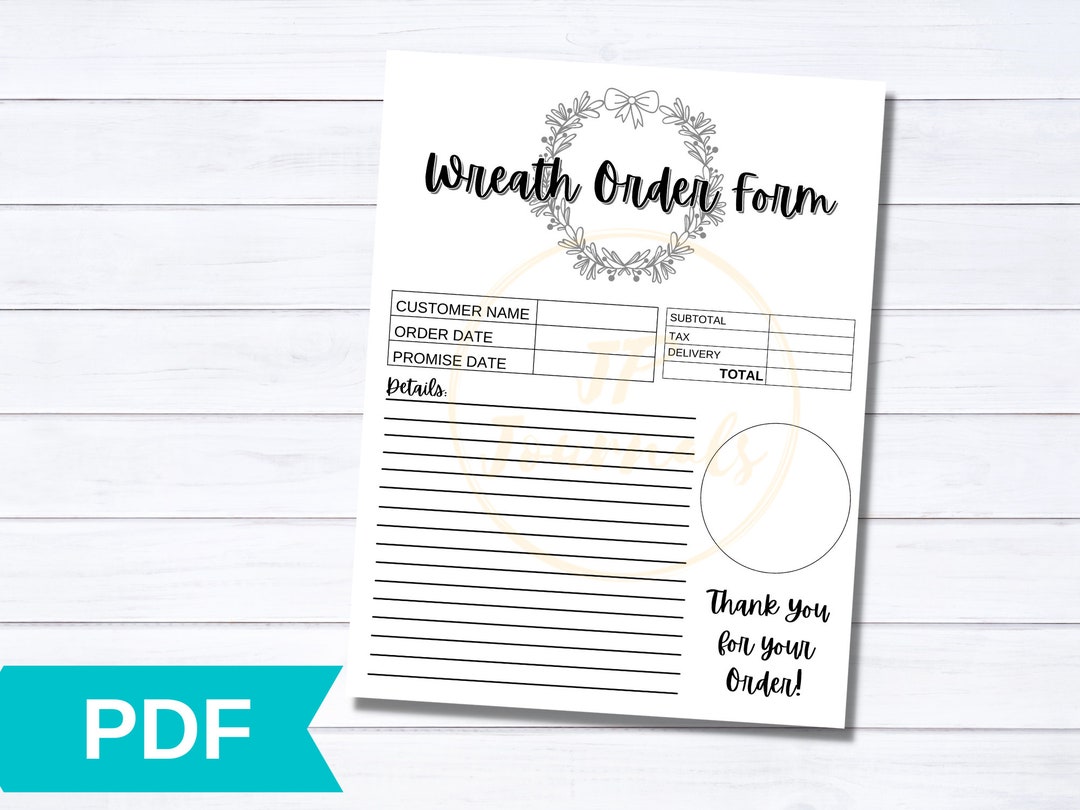 Printable Wreath Order Form, Christmas Wreath Order Form, Printable PDF ...