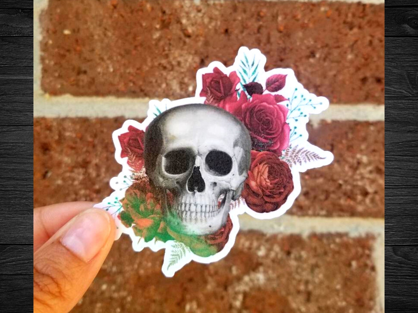 Gothic Skull and Rose Sticker Skull and Roses Sticker | Etsy