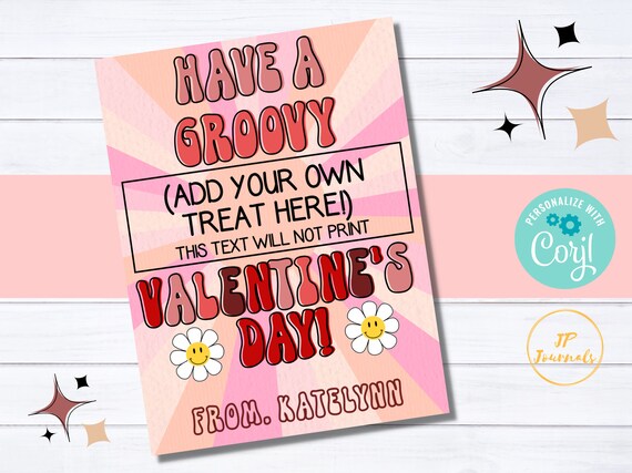 Retro Groovy Valentine's Day Cards for Class, Printable Valentines Day ...