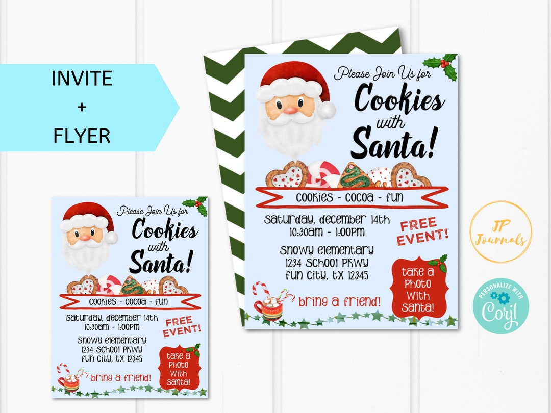 Cookies With Santa Invitation Template Printable Invite and Flyer Edit ...