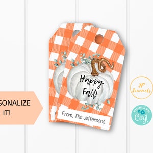 Printable Fall Treat Tags Happy Fall Gift Favor Labels Personalized ...
