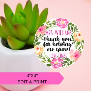 Printable Teacher Appreciation Gift Tag Thank You for Helping Me Grow ...