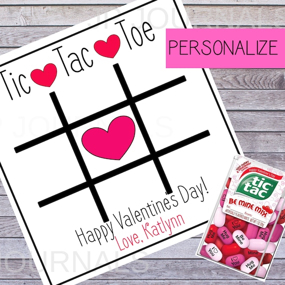 PERSONALIZED Valentine's Day Printable Tic Tac Toe Game Activity Card ...