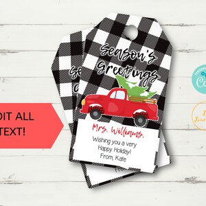 Printable Christmas Gift Tags Black and White Buffalo Plaid With Red ...