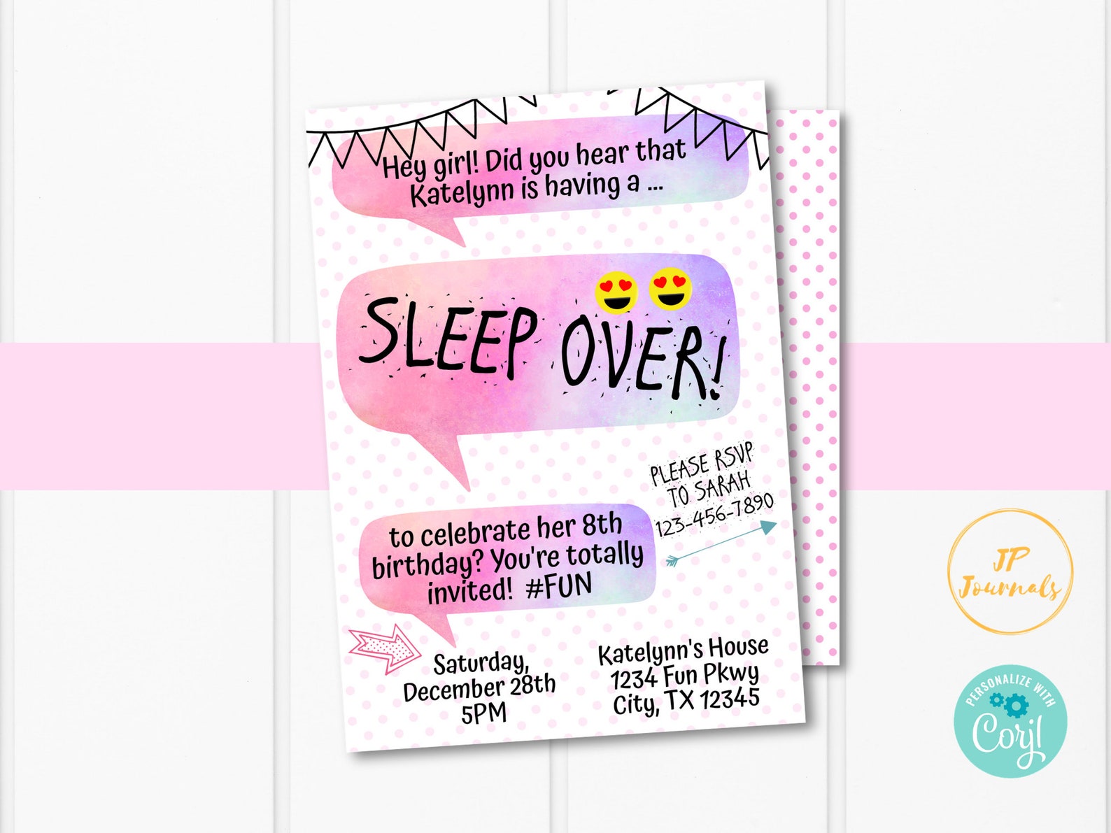 Sleep Over Birthday Party Invitation for Girls Printable Slumber Party ...