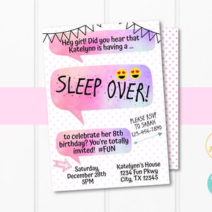 Sleep Over Birthday Party Invitation for Girls Printable Slumber Party ...