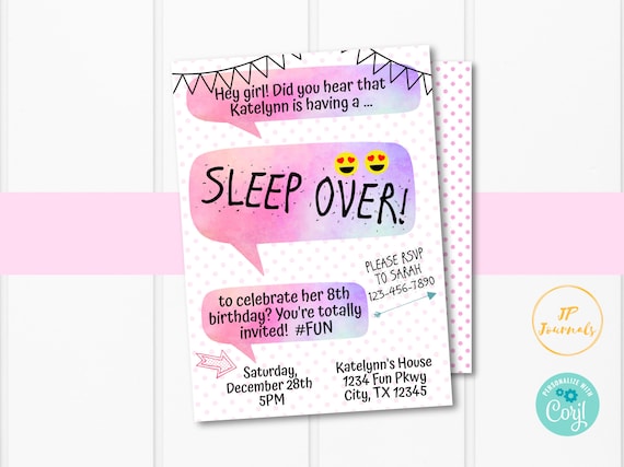 Sleep Over Birthday Party Invitation for Girls - Printable Slumber ...