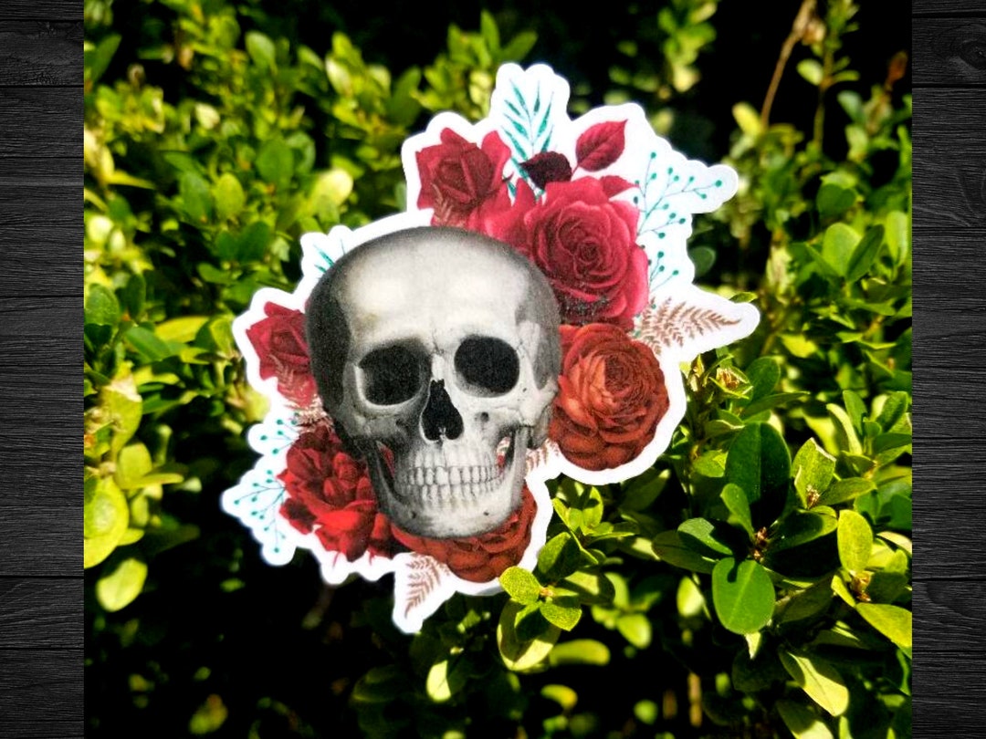 Gothic Skull and Rose Sticker, Skull and Roses Sticker - Etsy
