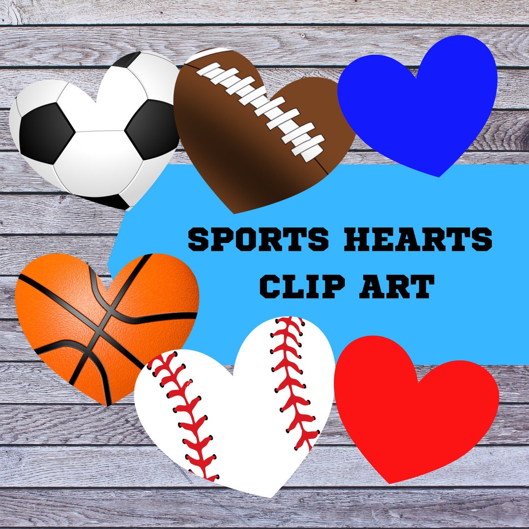 Sports Hearts Clip Art Soccer Basketball Baseball Football - Etsy