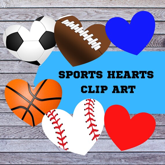 Sports Hearts Clip Art Soccer Basketball Baseball Football | Etsy
