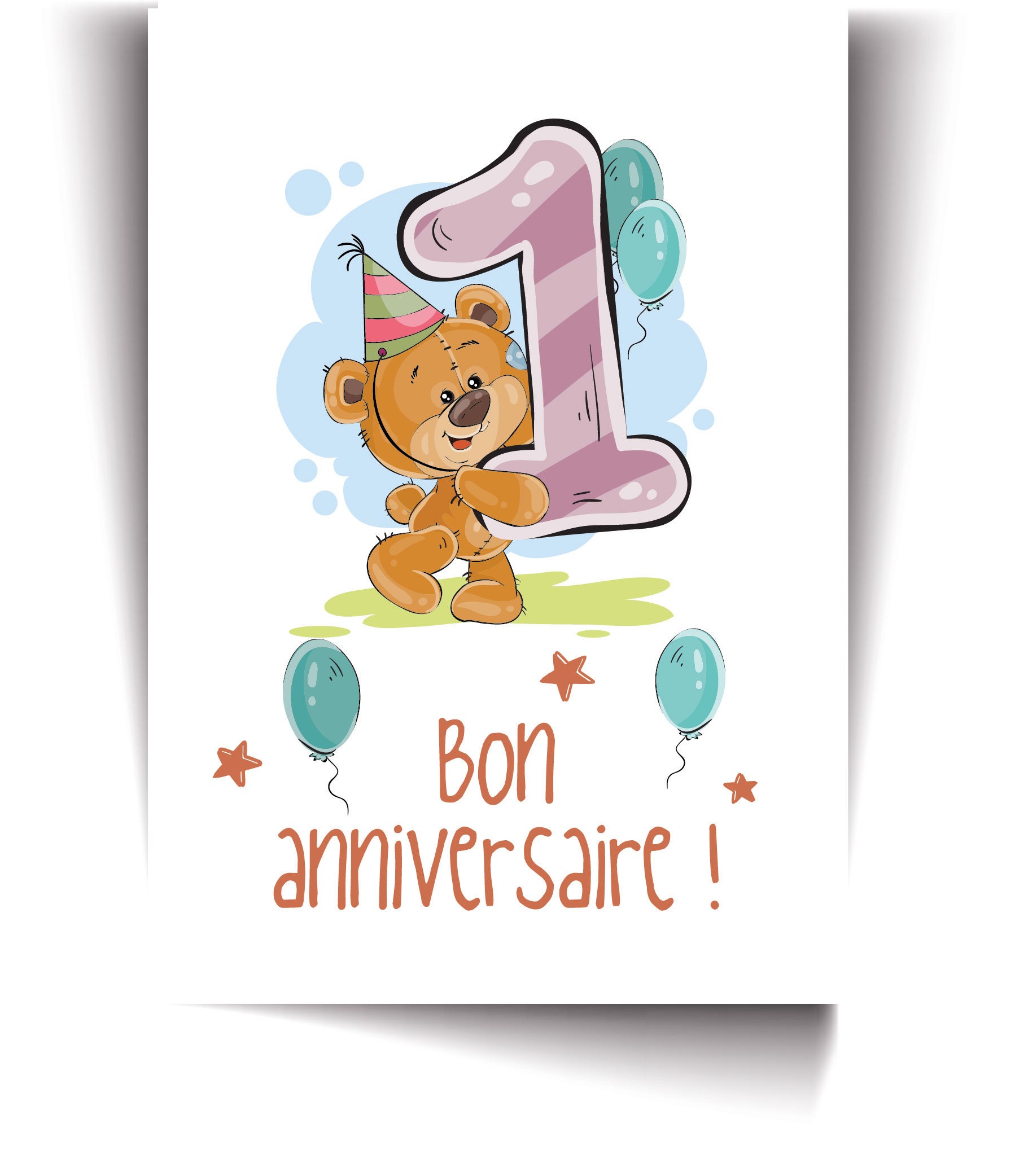 Tarjeta de aniversario de 1 año Postal real, tarjeta de felicitación ...