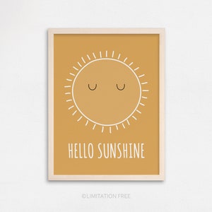 Hello Sunshine Print, Nursery Wall Art, Sun Kids Poster, Kids Room Wall ...