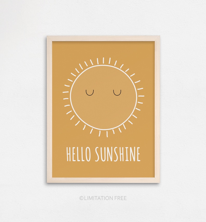 Hello Sunshine Print, Nursery Wall Art, Sun Kids Poster, Kids Room Wall ...