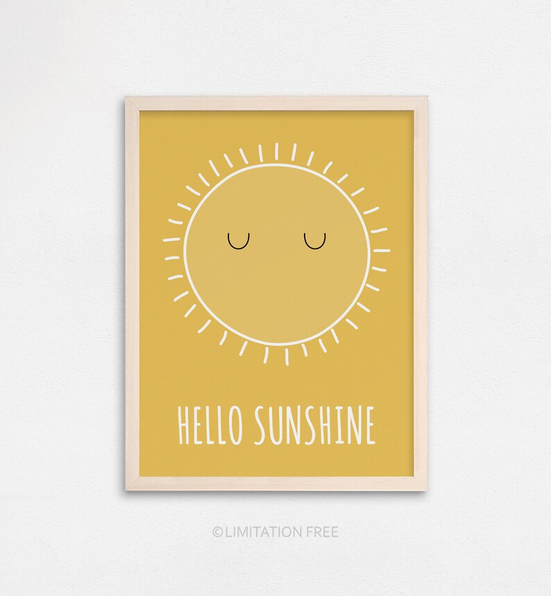 Hello Sunshine Print, Nursery Wall Art, Sun Kids Poster, Kids Room Wall ...