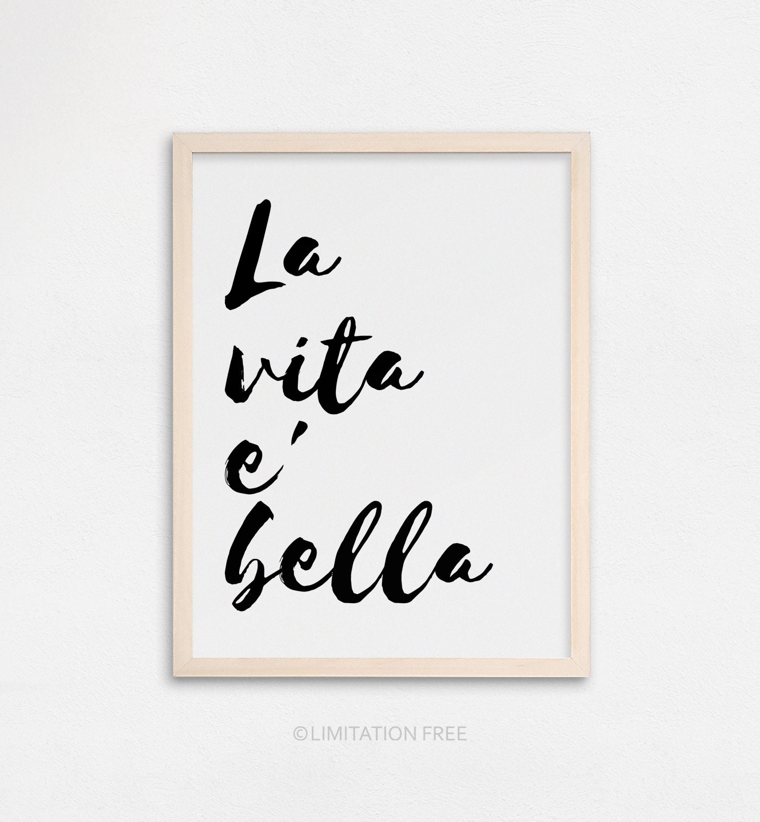 La Vita E Bella Typography Print, Home Decor, Quote Wall Art ...