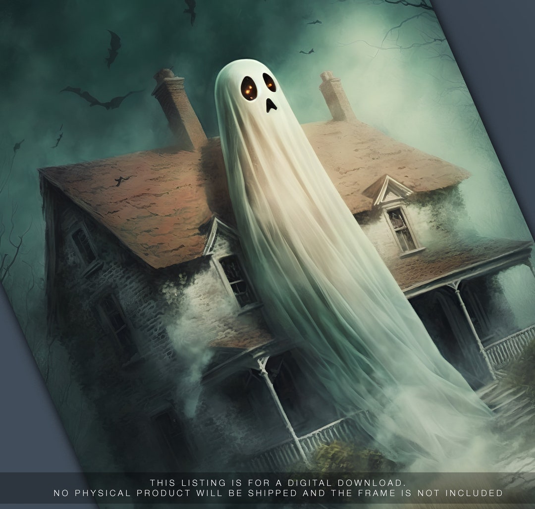 House Spirit Spooky Ghost Painting Cute Print Spooky - Etsy