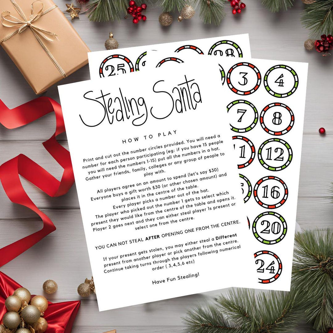Stealing Santa Christmas Gift Exchange Game - White Elephant, Secret ...