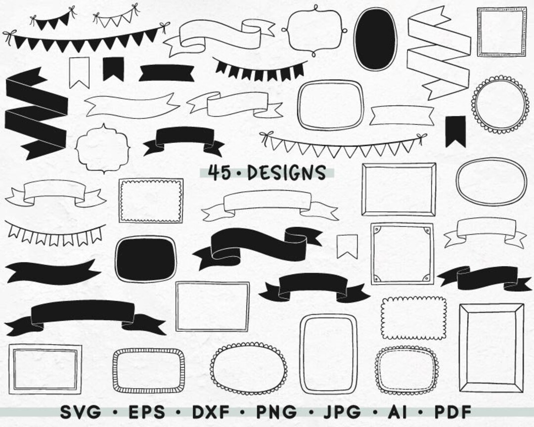 Hand Drawn Frame Svg, Borders Svg, Ribbons and Banners, Bunting, Cricut ...