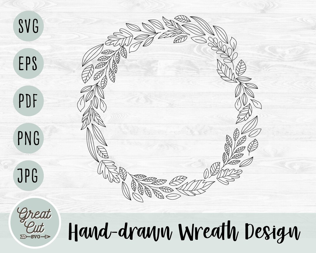 Wreath SVG, Hand Drawn Wreath Svg, Hand Drawn Branches SVG, Floral ...