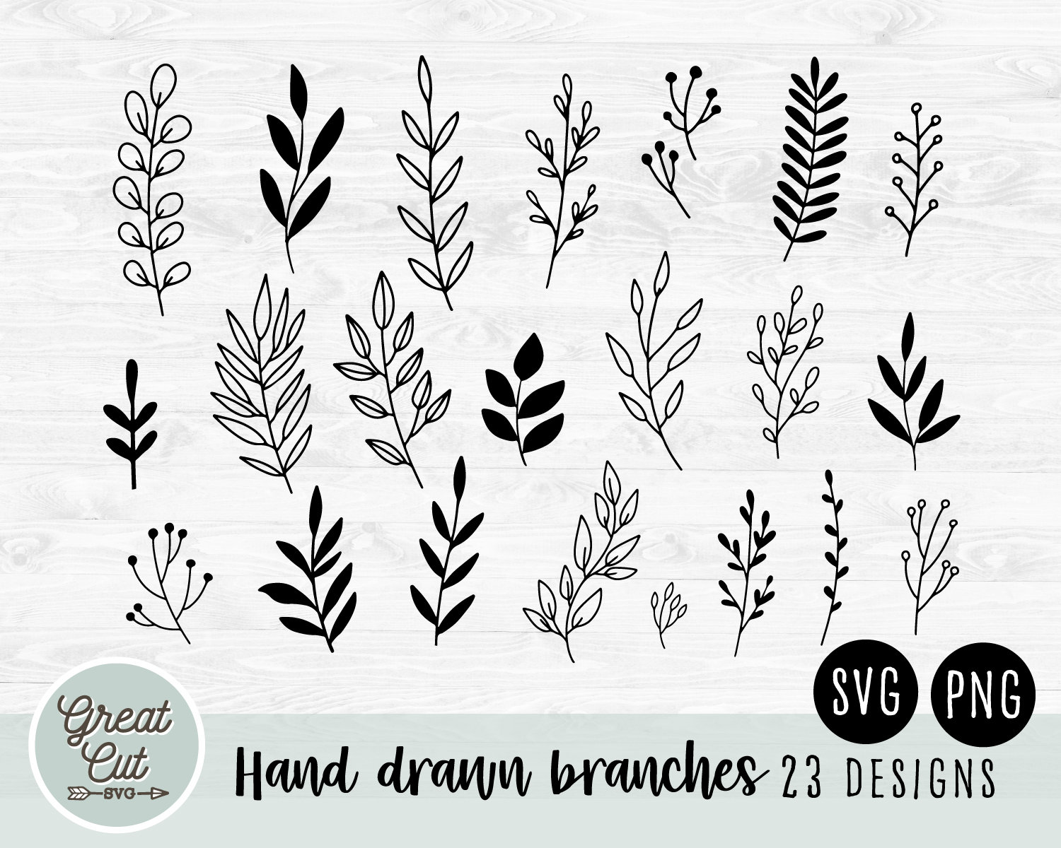 Leaves Svg Hand drawn Branches SVG Decorative Elements SVG | Etsy