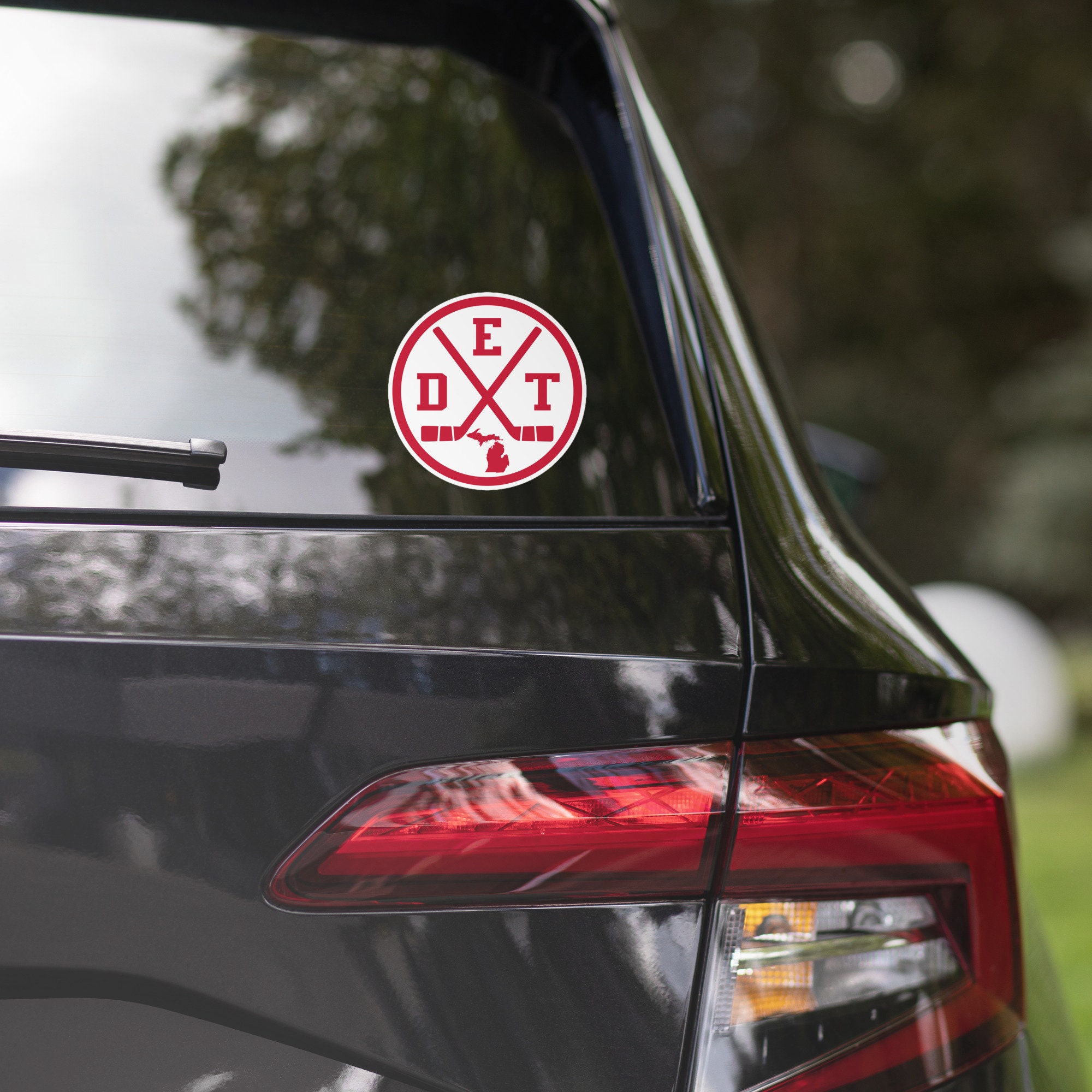 Detroit Hockey Emblem Red Round Retro DET Window Decal Bumper Sticker ...