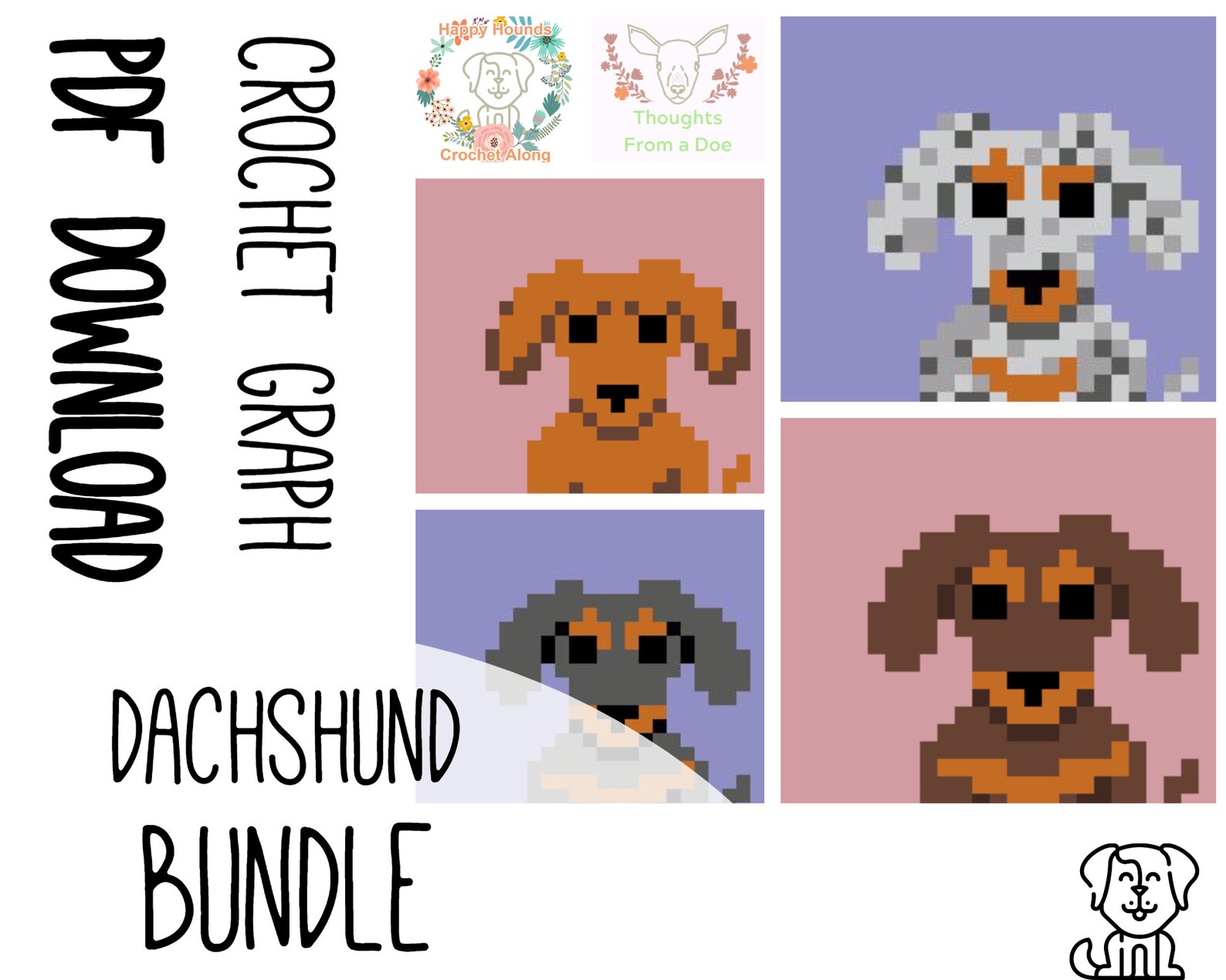 Dachshund Crochet Graph Bundle 4 Colours- GRAPHS ONLY - Etsy