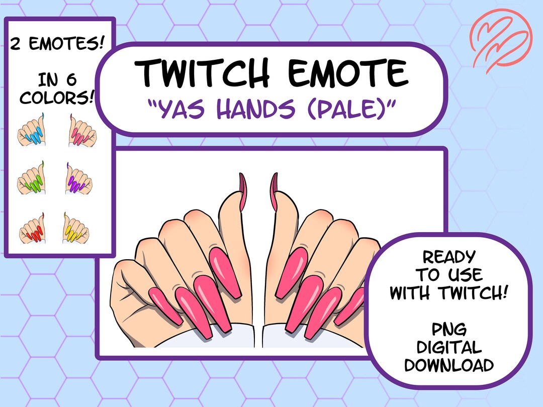 Yas Hands Twitch Emotes Pale Tone Skin, 6 Different Colored Nails ...