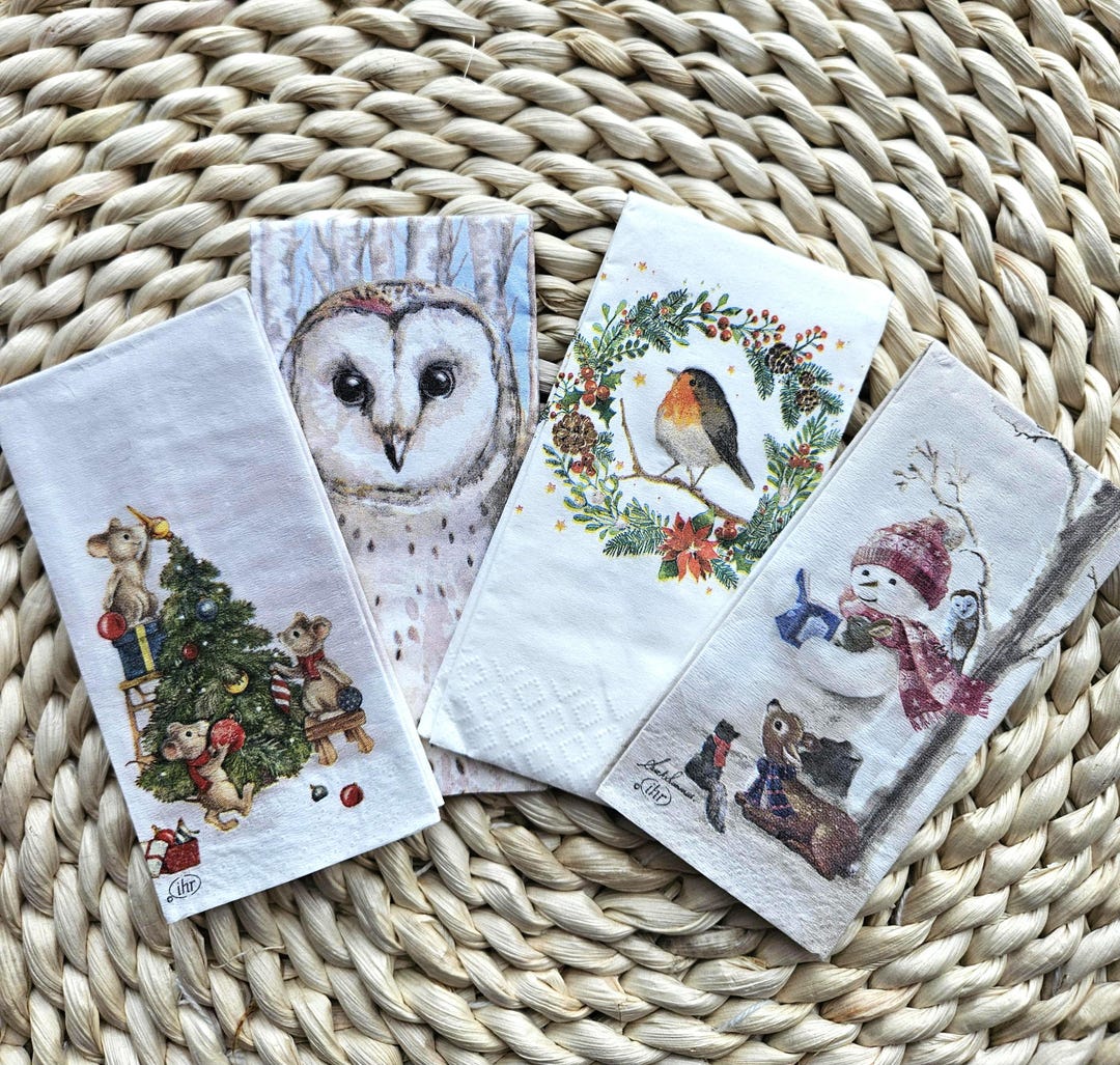 Set of 4 Mixed Different Pocket Size Small Paper Napkins for Decoupage ...