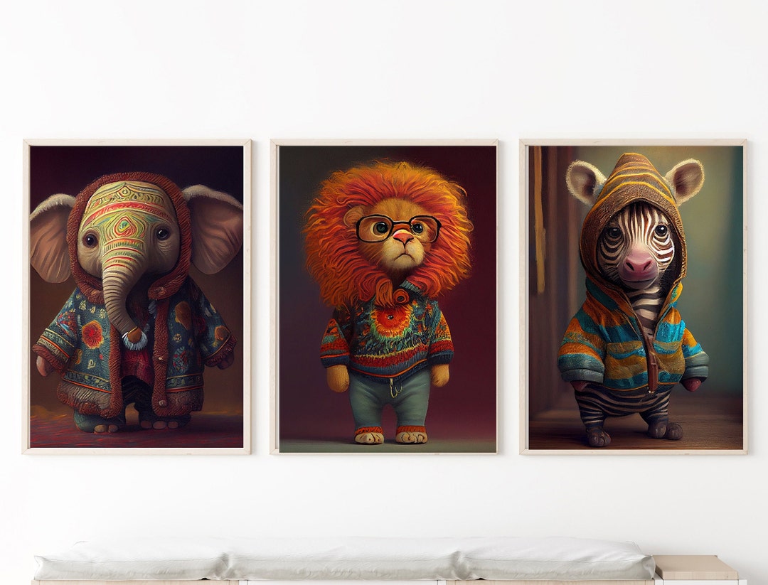 Hippie Safari Animals Nursery Wall Art Prints Jungle Animals Lion ...