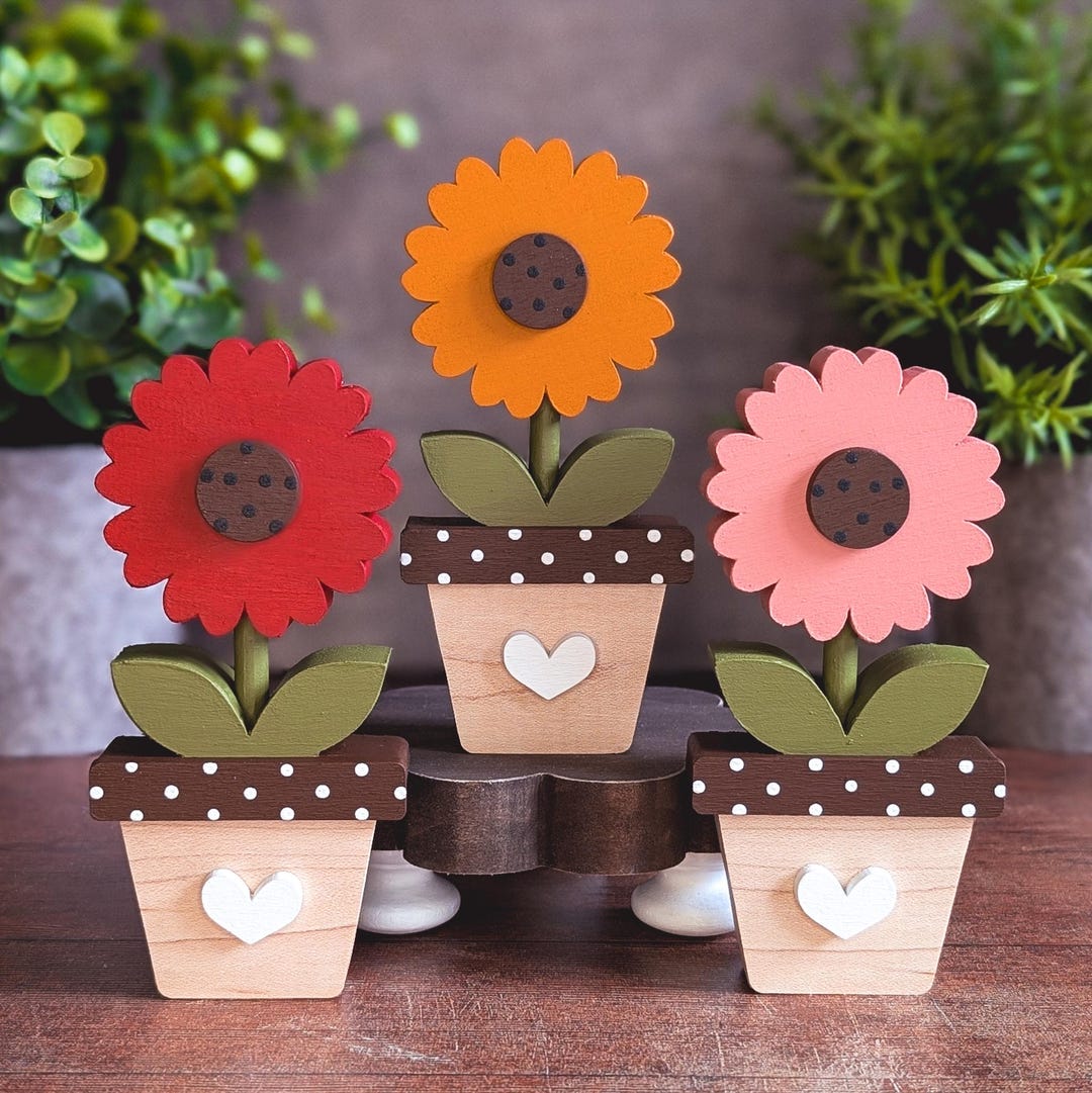 Wooden Summer Flower in Pot, Artificial Gerbera Daisy Decor, Teacher ...