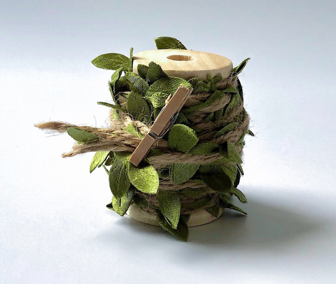 Green Leaf Ribbon, Jute Twine, Leaf Trim, Rustic Ribbon, Woodland ...