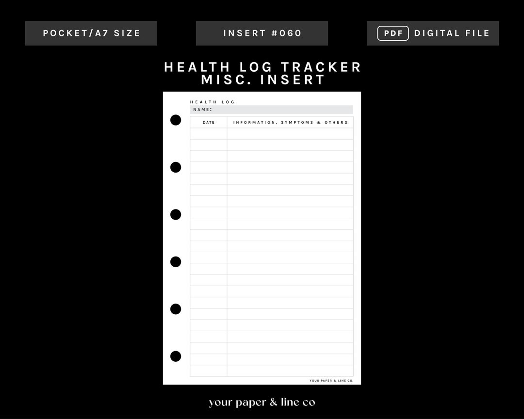 POCKET | Health Log Tracker Insert | 060 | Printable Insert, Planner ...