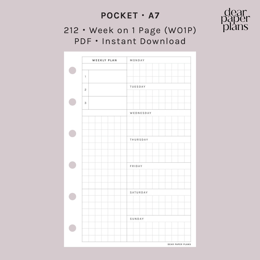 POCKET | Week on 1 Page (WO1P) | 212 | Printable Insert, Planner Insert ...
