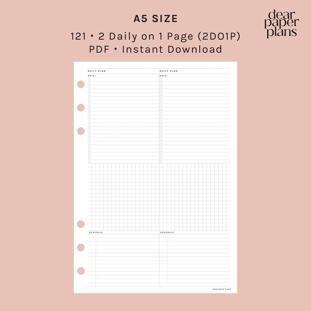 A5 | 2DO1P (2 Dailies on 1 Page Insert) | 121 | UNDATED | Printable ...