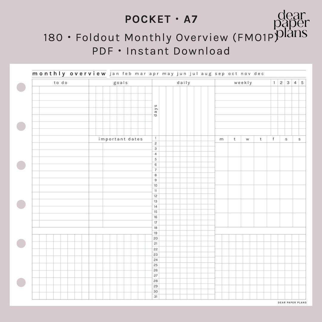POCKET | Foldout Monthly Overview Planner Insert (MO1P) | 180 | UNDATED ...