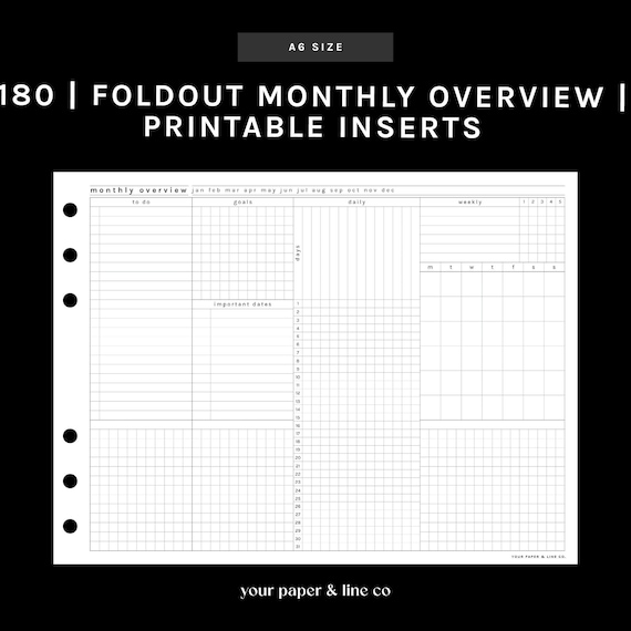 A6 Foldout Monthly Overview Planner Insert 180 UNDATED - Etsy