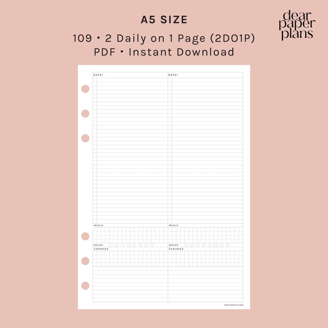 A5 | 2DO1P (2 Dailies on 1 Page Insert) | UNDATED | 109 | Printable ...