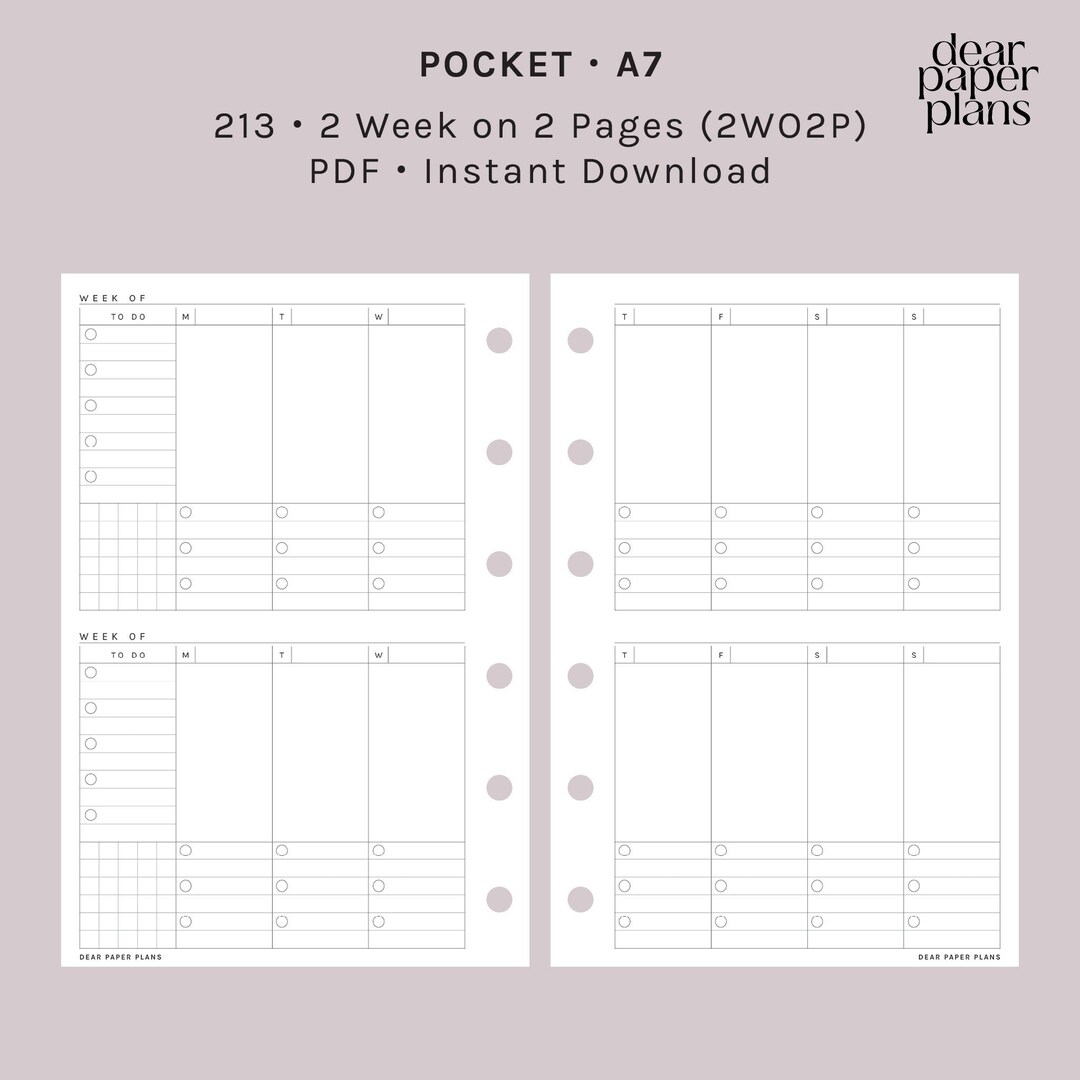 POCKET | 2WO2P (2 Week on 2 Pages Insert) | UNDATED | Monday + Sunday ...