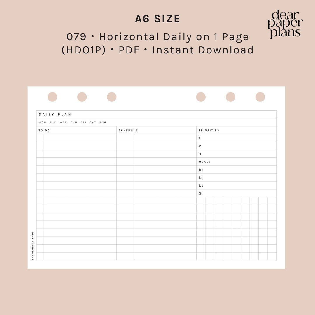 A6 | HDO1P (horizontal Daily on 1 Page Insert) | 079 | Monday+sunday ...