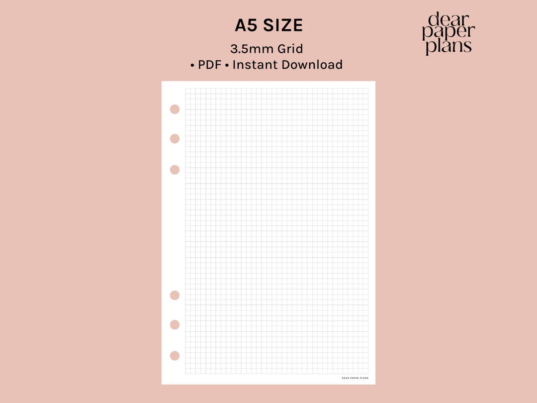A5 | 3.5mm Grid Insert | Planner Inserts | @dearpaperplans - Etsy