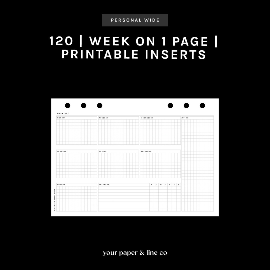 PERSONAL WIDE | Horizontal Week on 1 Page (WO1P) | Mon + Sun Start ...